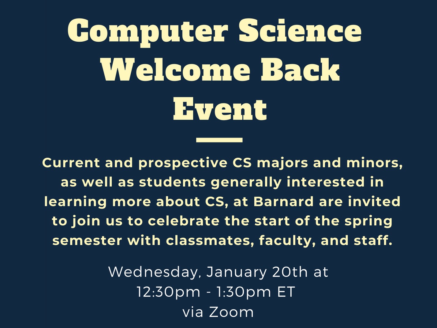 Spring 2021 Computer Science Welcome Back Event | Barnard College